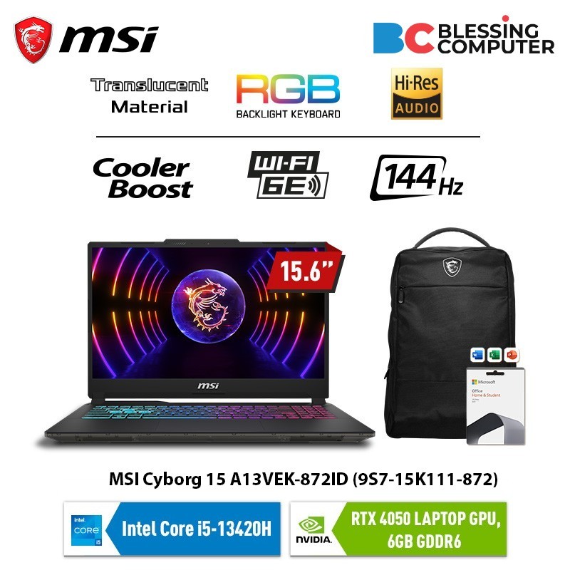 Jual MSI Cyborg 15 A13VEK 9S7 15K111 872 Core i5 13420H 8GB 512GB 4050 W11 | Shopee Indonesia