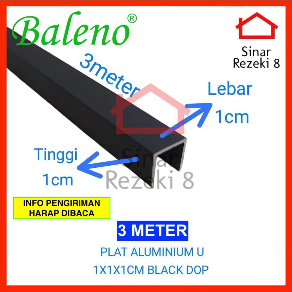 Jual Plat Aluminium List U Hitam 10 x 10 x 10 mm Baleno / Lis Edging ...