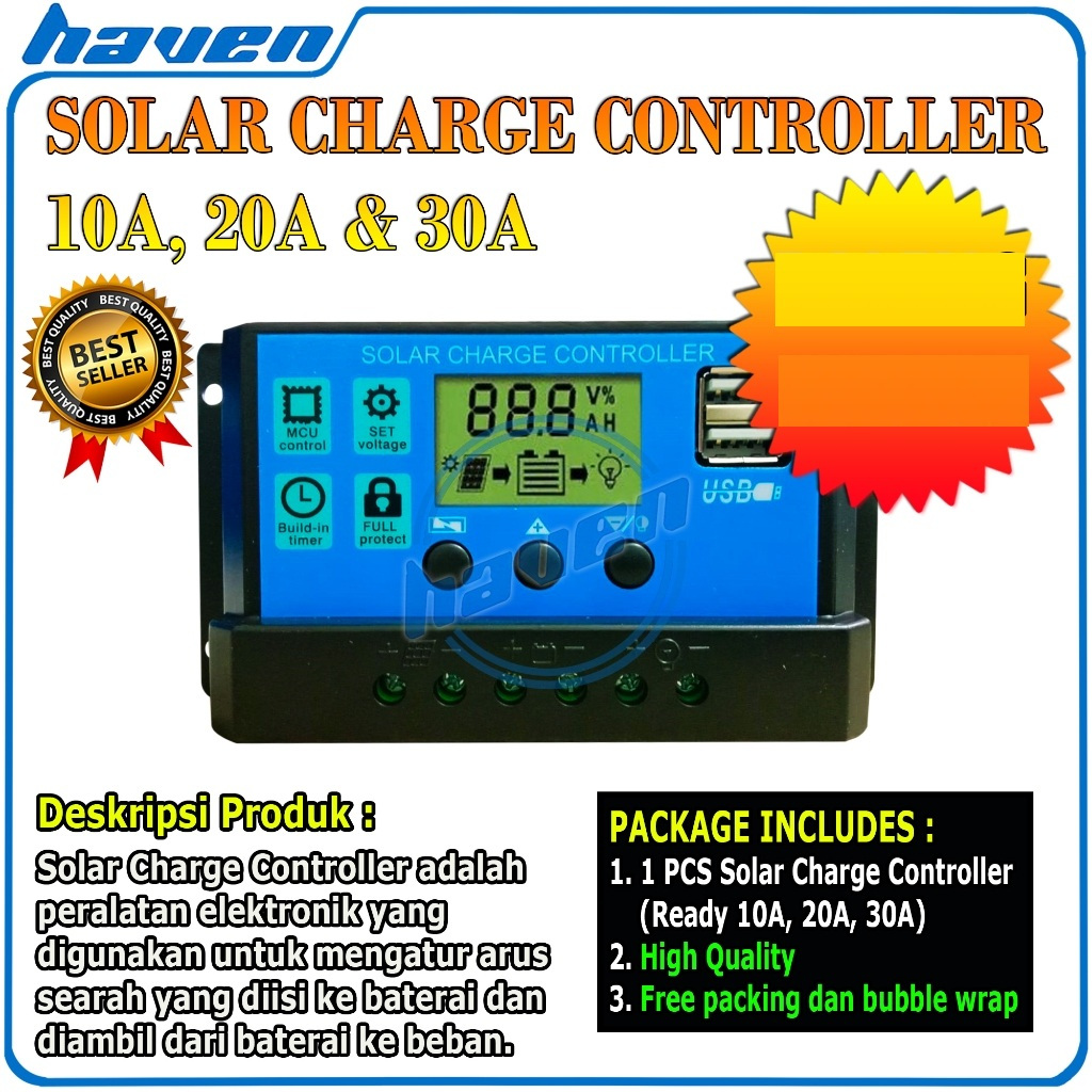 Jual Solar Charge Controller 10A 20A 30A Cell PWM Pengisi Daya Surya 12V 24V | Shopee Indonesia