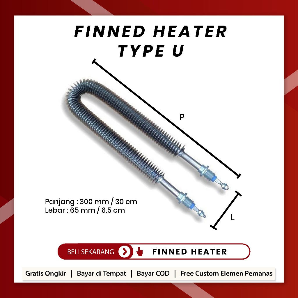 Jual Finned Heater Tipe U (300 mm x 65 mm) - Heating Elemen Pemanas ...