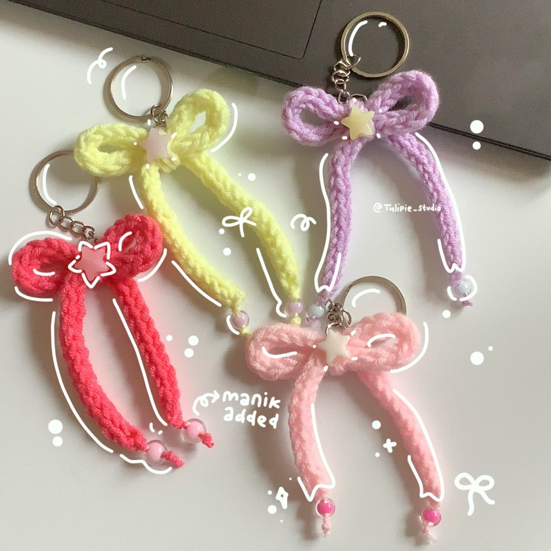 Jual pre-order | pastel ribbon keychain| gantungan kunci pita ...