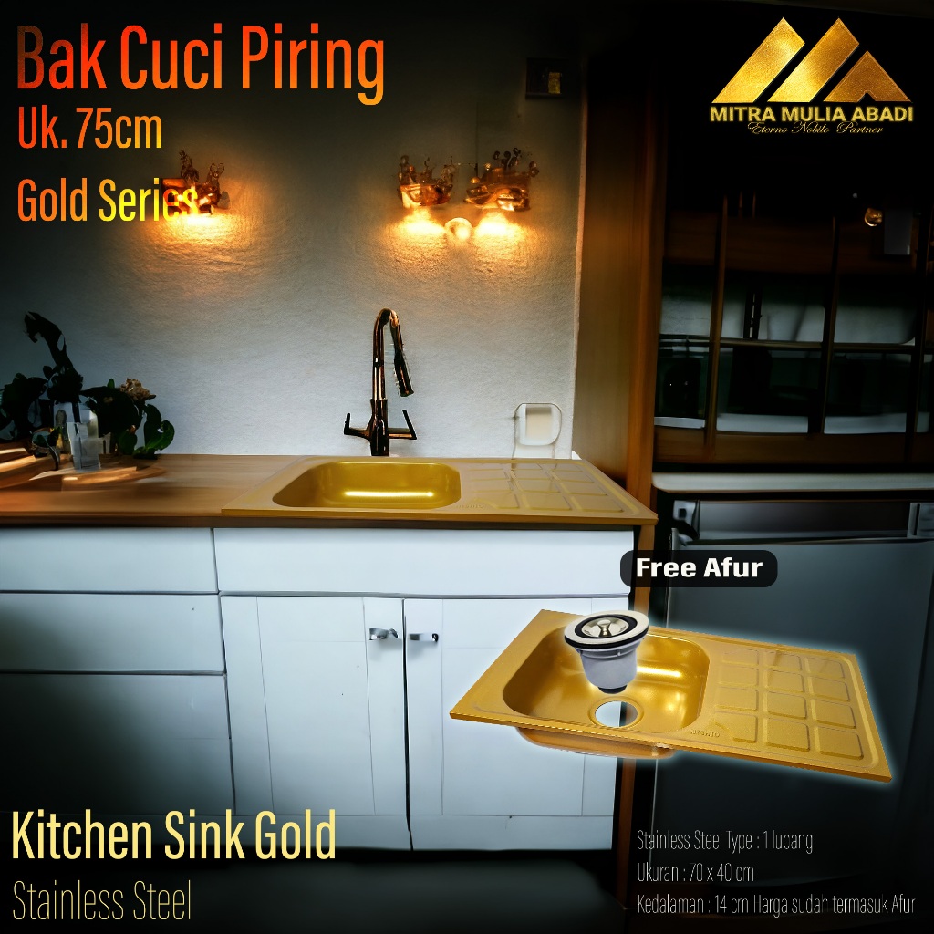 Jual Bak Cuci Piring Gold Emas Stainless Steel 75cm Fullset / Paket ...
