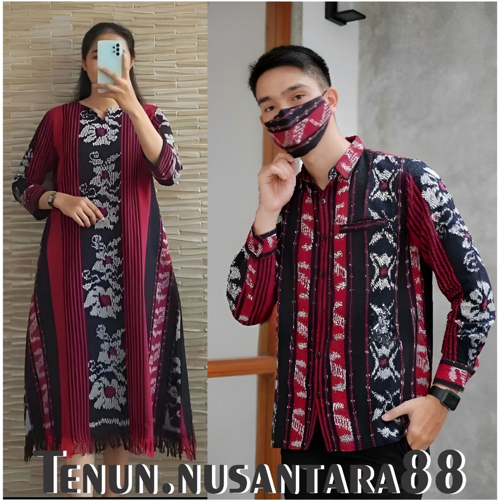 Jual READY STOCK SET COUPLE BAJU TENUN DRESS TENUN KEMEJA TENUN PRIA BAJU PESTA TENUN ETNIK ...