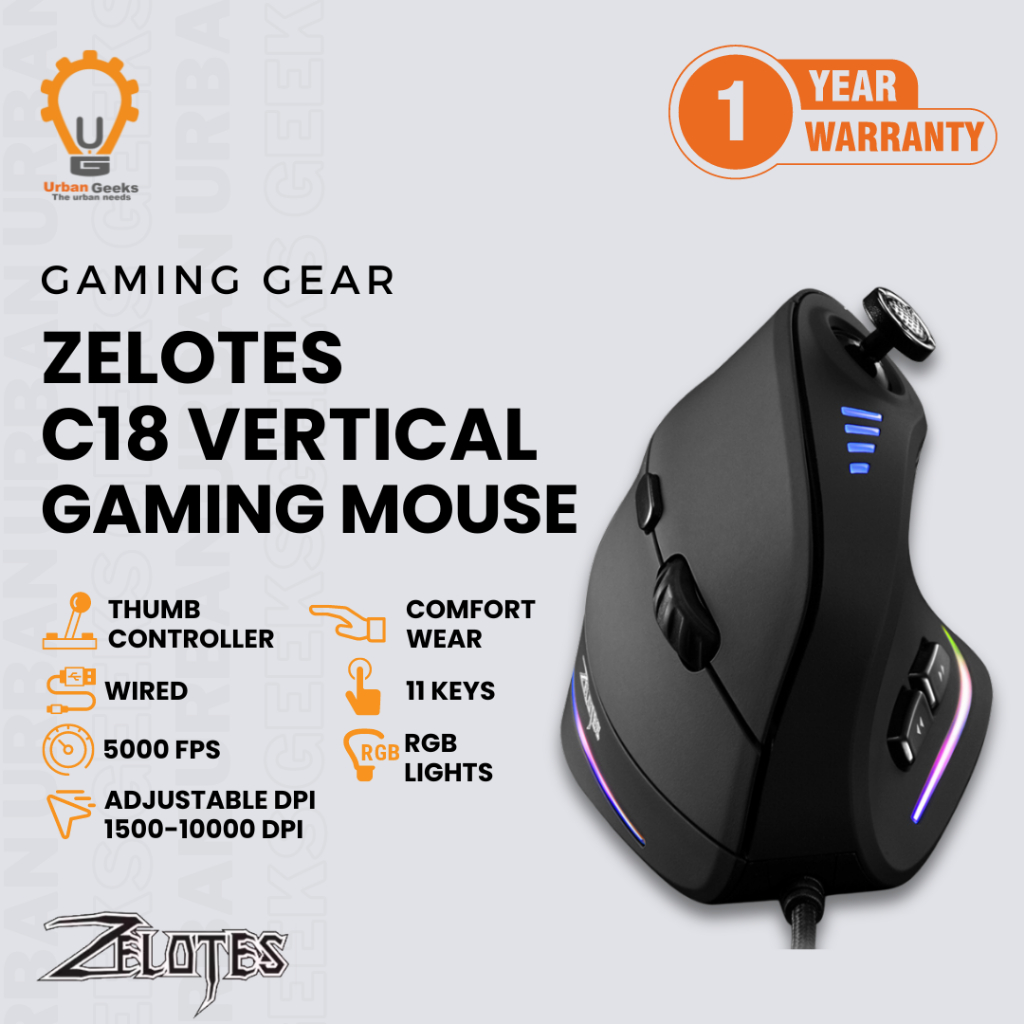 Jual Zelotes C18 Ergonomic Vertical Joystick Gaming Mouse 10000 DPI 11 ...