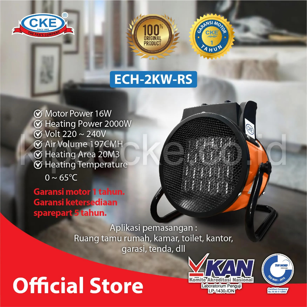 Jual CKE Air Heater 2KW 220V ECH-2KW-RS Kipas Blower Pemanas Ruangan ...