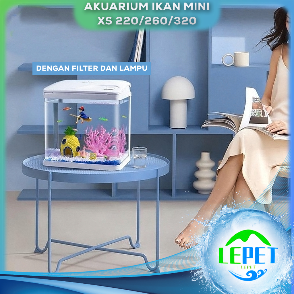 Jual LEPET Akuarium Ikan Mini XS 220/260/320 Tangki Ikan Mini Dengan Filter Dan Lampu Led ...