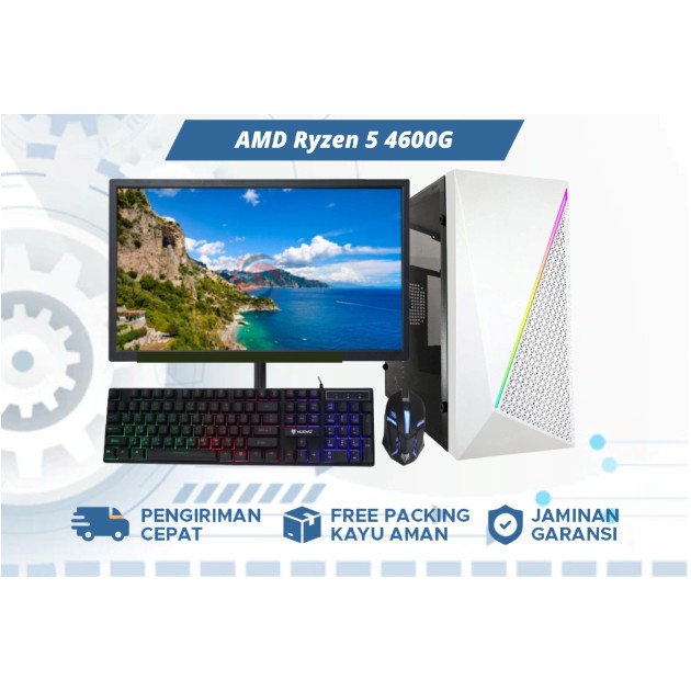 Jual PC Gaming Fullset AMD Ryzen 5 4600G Ram 16GB HDD SSD + Montior 19 inch komputer pc rakitan ...