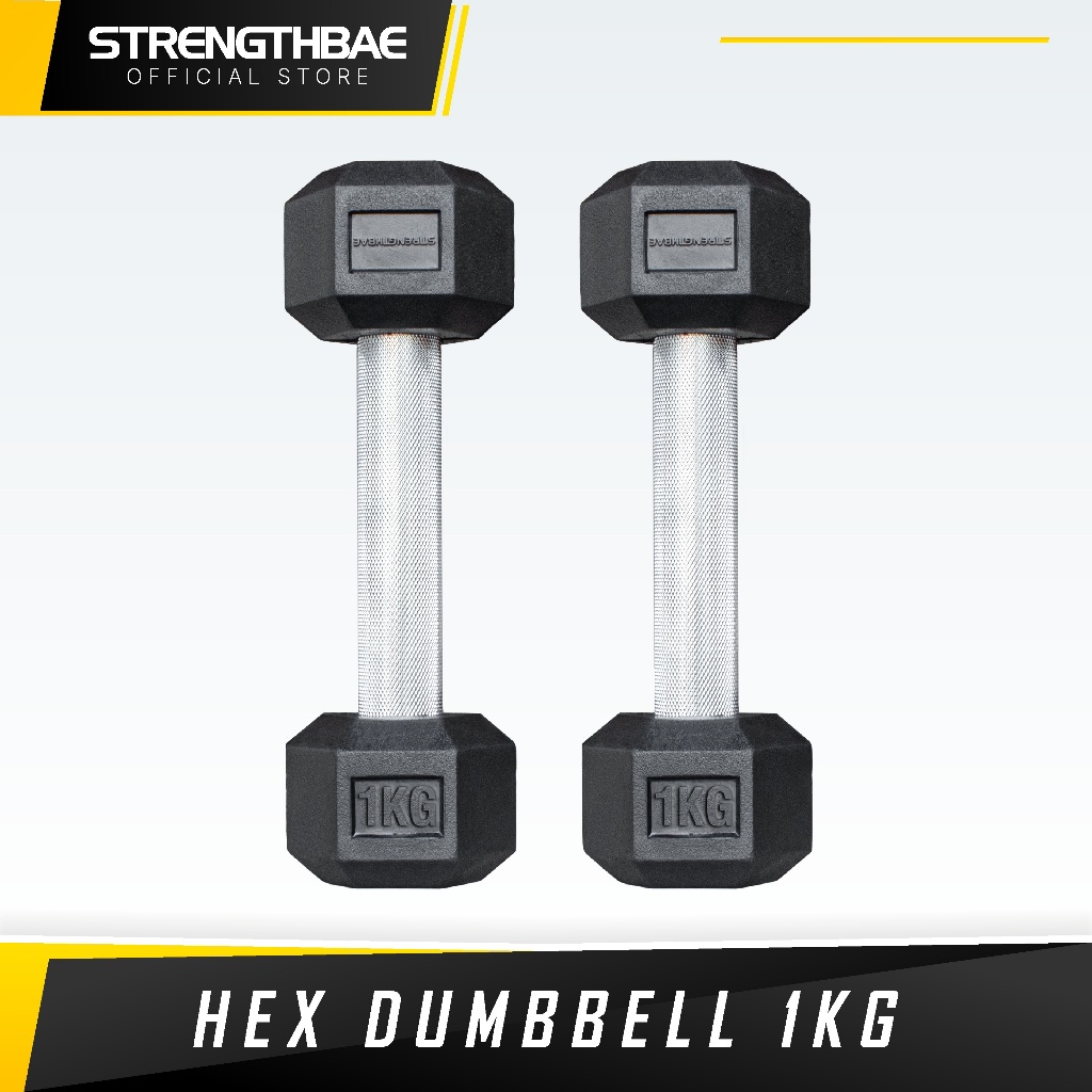 Jual Hex Dumbbell 1kg STRENGTHBAE Straight Handle Hexagonal Rubber Dumbel Gym | Shopee Indonesia