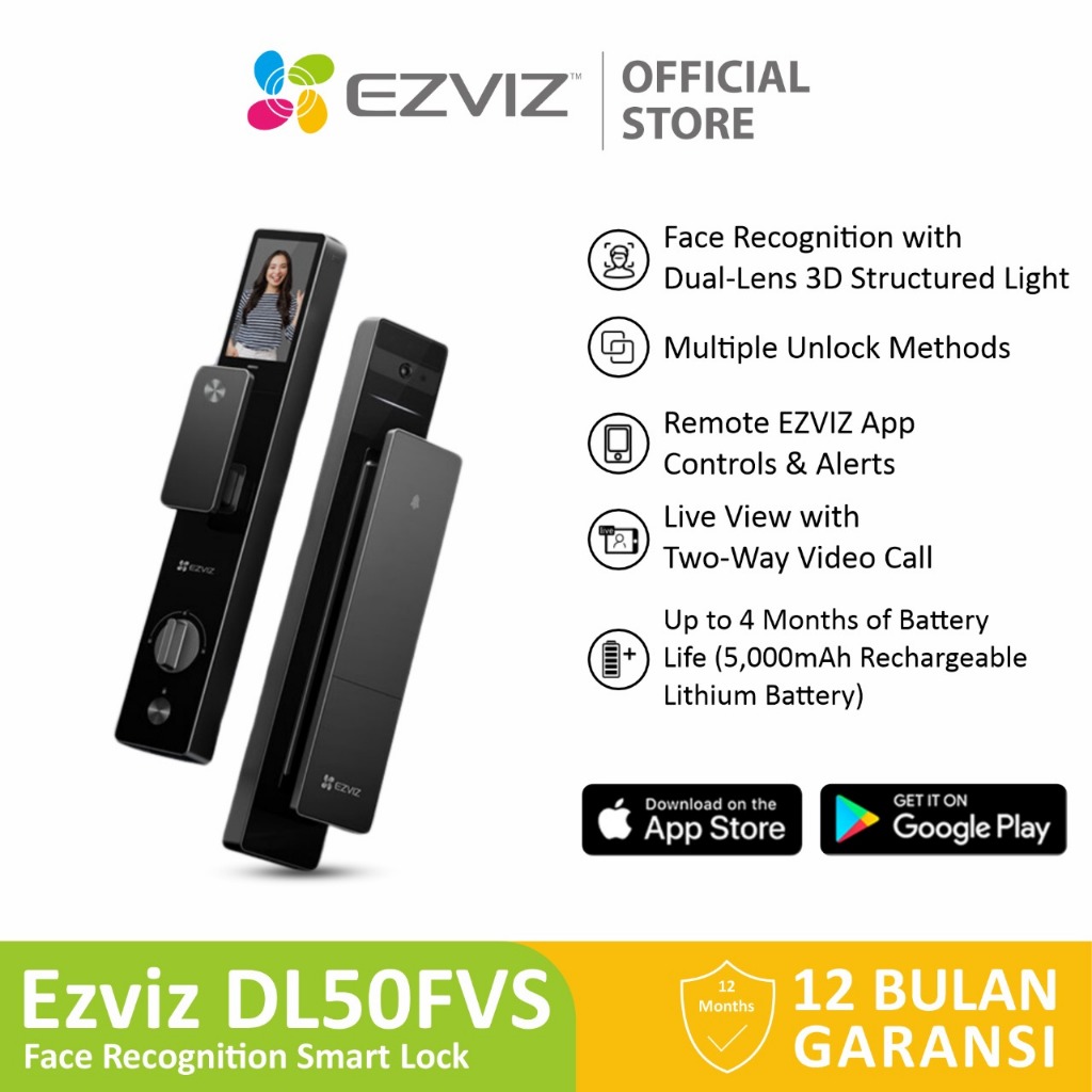 Jual Ezviz DL50FVS Face ID Recognition Smart Security Door Lock ...