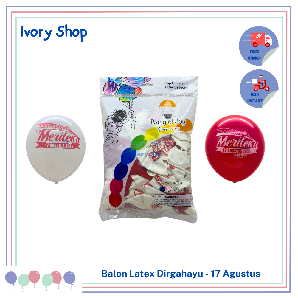 Jual Balon Latex 12 Inch HUT RI 17 Agustus Indonesia Merdeka Dirgahayu ...