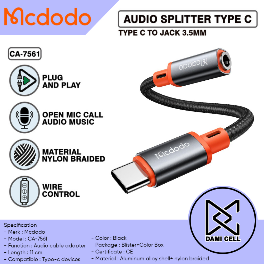 Jual Splitter Headset Converter Type C to 3.5mm Adapter Audio DAC Original Mcdodo CA-7561 ...