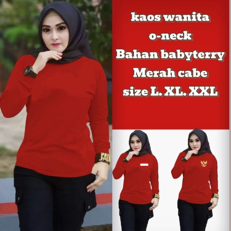 Jual kaos wanita jumbo ld 120cm lengan panjang warna merah cabe atasan ...