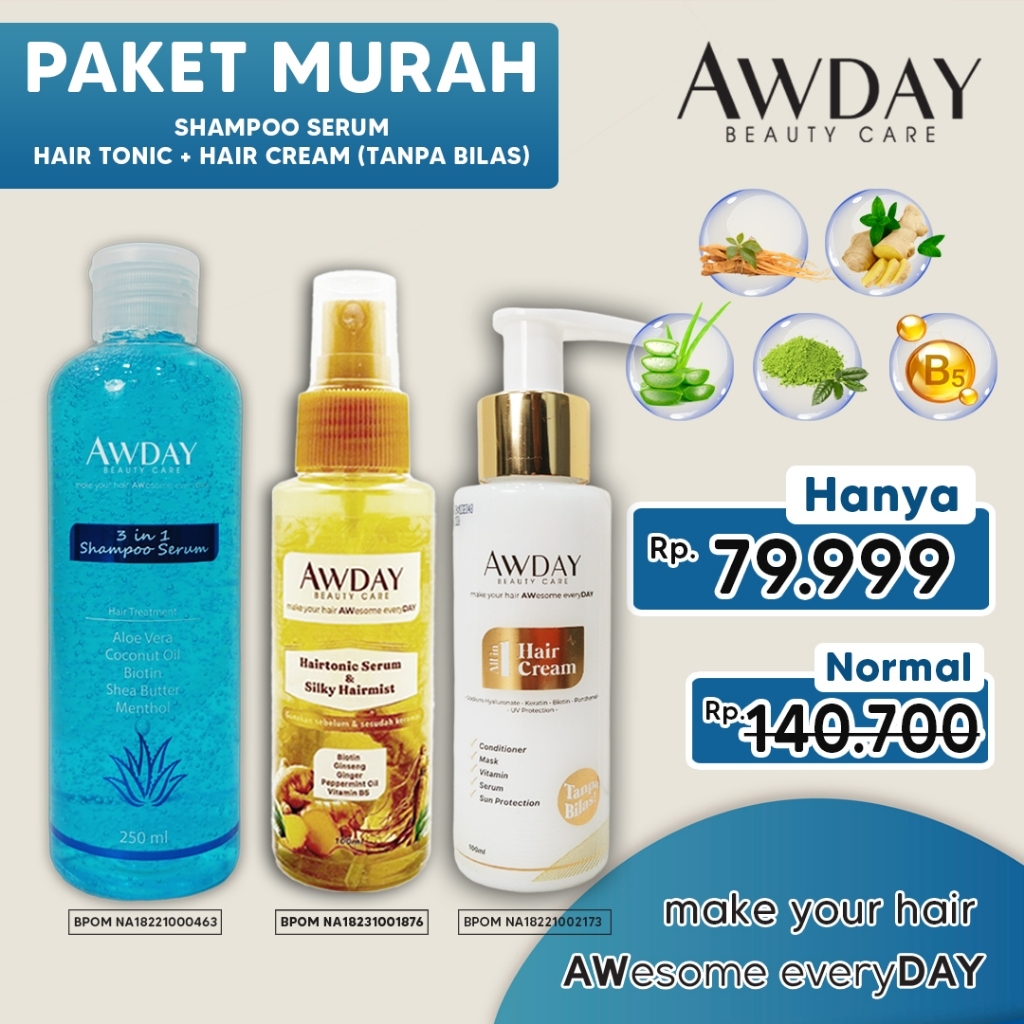 Jual Awday Paket Murah Shampoo 3in1 250 Ml + Hair Tonic + Hair Cream ...