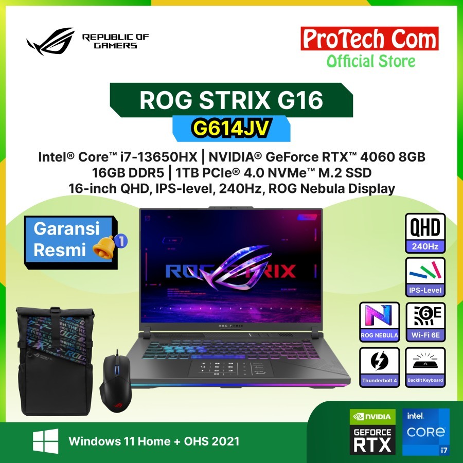Jual ASUS ROG STRIX G16 G614JV I7 13650HX RTX4060 8GB/ 16GB 1TB W11+OHS ...