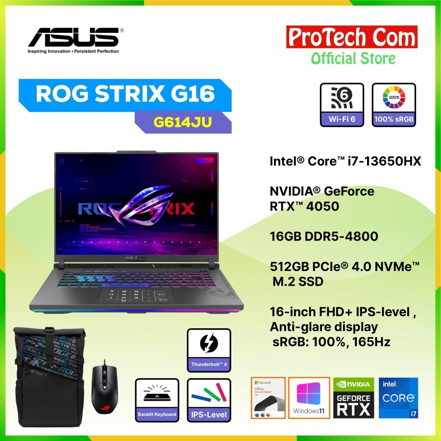 Jual ASUS ROG STRIX G16 G614JU I7 13650HX RTX4050 6GB/ 16GB 512GB W11 ...