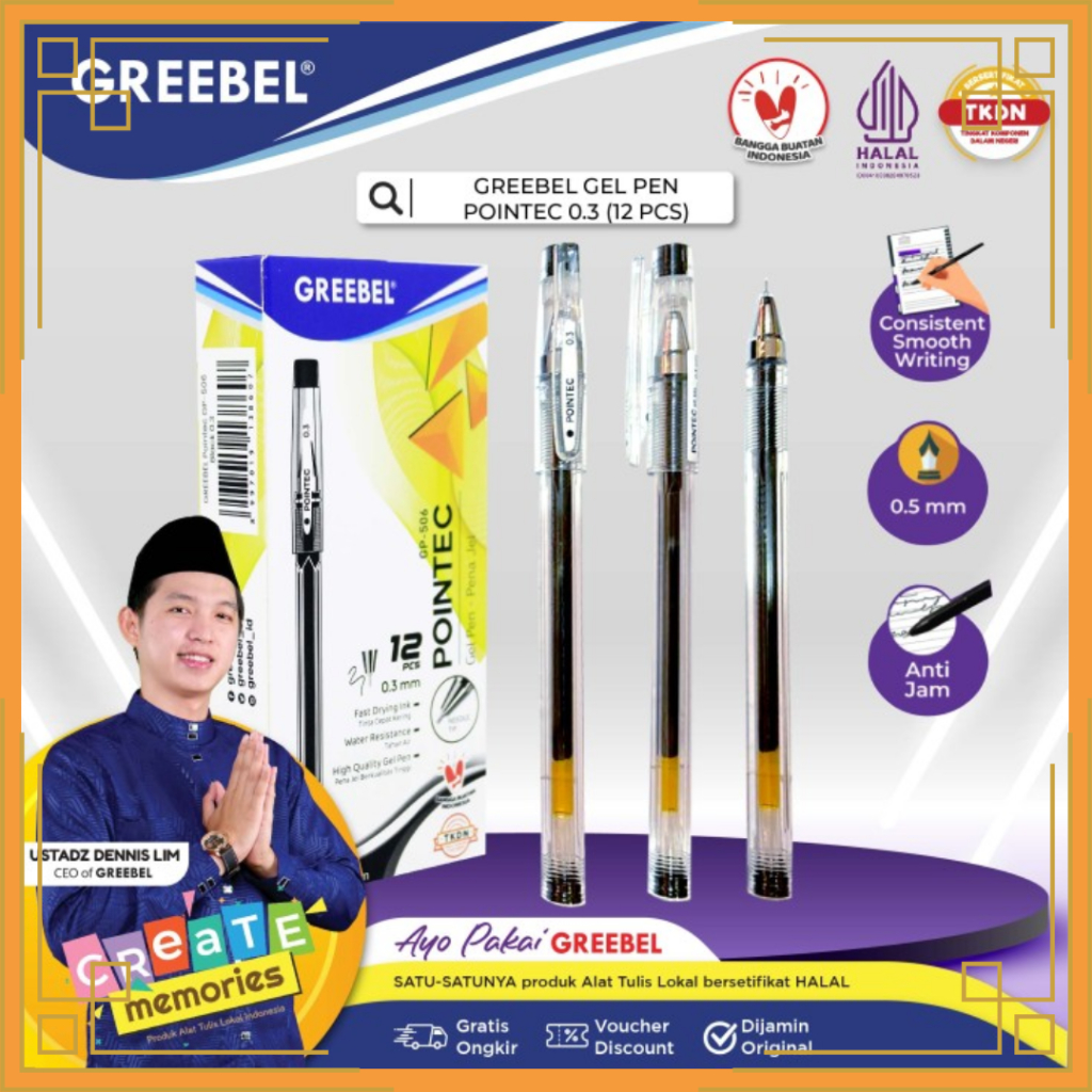 Jual GREEBEL Pena tinta gel pointec 0.3mm hitam (pcs) | Shopee Indonesia