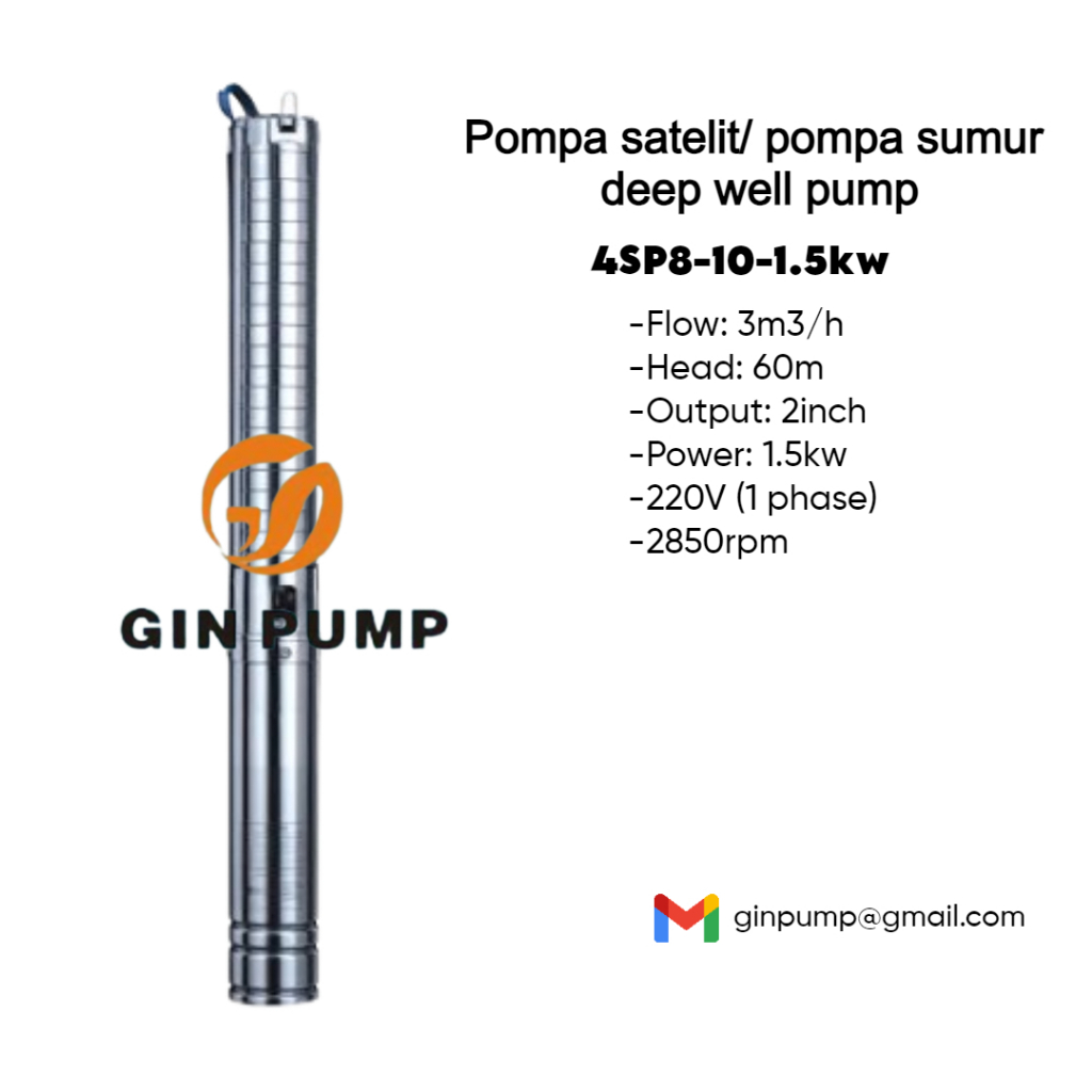 Jual Pompa Satelit Air Bersih Sumur Bor 4 Inch 4SP8-10-1.5kw_GAVIN | Shopee Indonesia