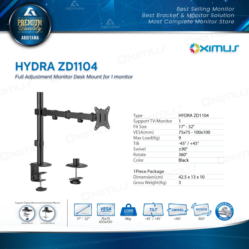 Jual BRACKET MEJA LCD LED TV 1 Monitor 13" - 27" OXIMUS HYDRA ZD1104 ...