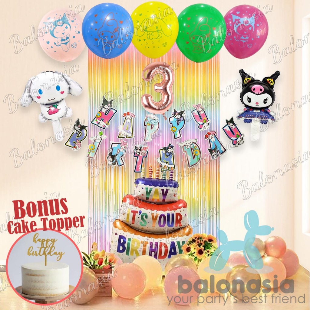 Jual (FREE CAKE TOPPER) Dekorasi set simple tirai rainbow cake ulang ...