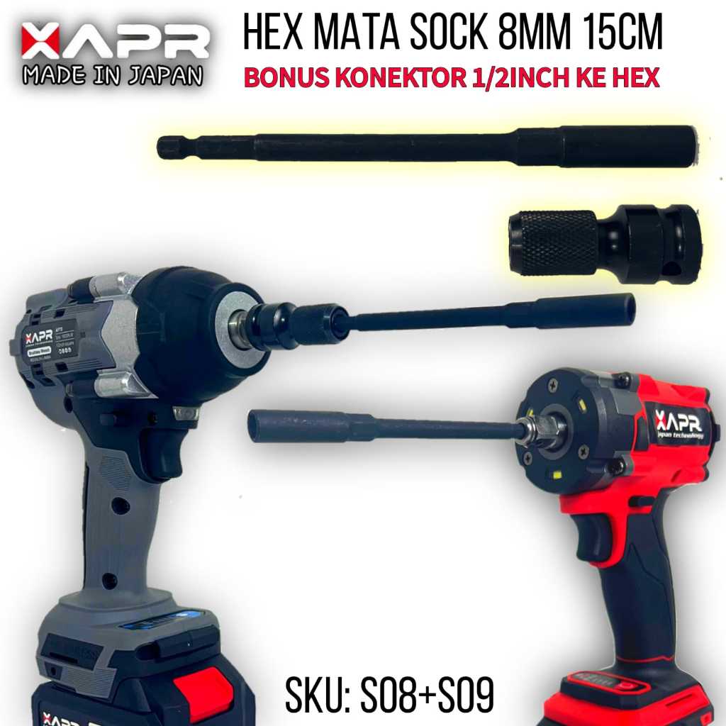 Jual APR JAPAN hex mata sock S09+S08 8mm panjang untuk impact wrench servis kiri matic s08 s09 ...