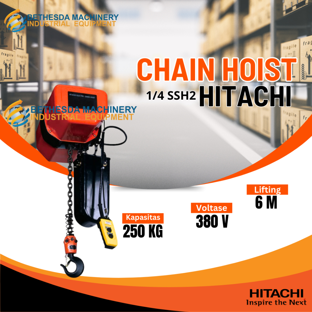 Jual Hoist Crane 250 Kg 1/4SSH2 Hitachi Hoist Chain 3 Phase 6 Meter ...