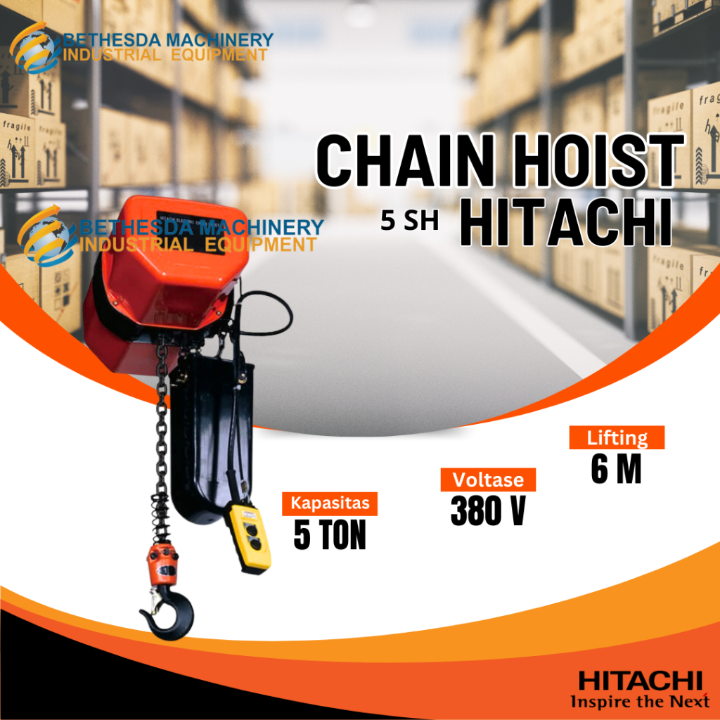 Jual 5 SH Hoist Crane Hitachi 5 TON 380 Volt / Chain Hoist 5 TON ...