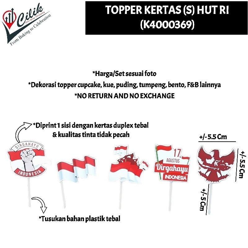 Jual topper tusuk kertas kecil small HUT RI merdeka 17 agustus dekorasi ...