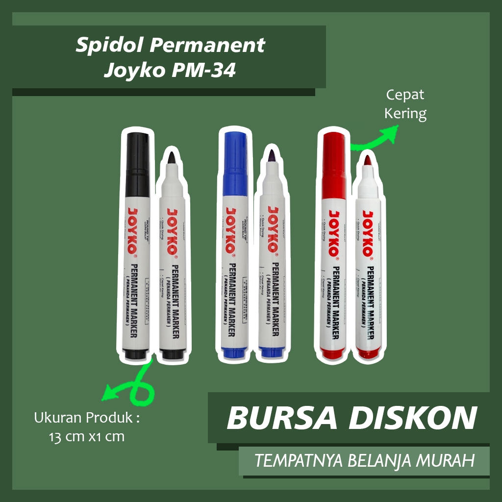 Jual Spidol Joyko Whiteboard Permanent Marker Permanen Round Tip Papan ...