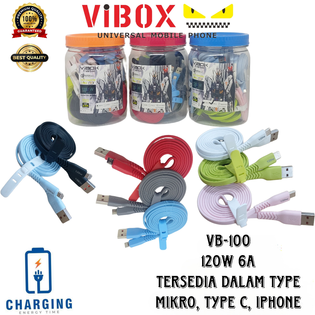 Jual (isi 30pc) Kabel data toples VB-100 6A 120w 1M Original Fastcharging Qc3.0 Micro / Typec C ...