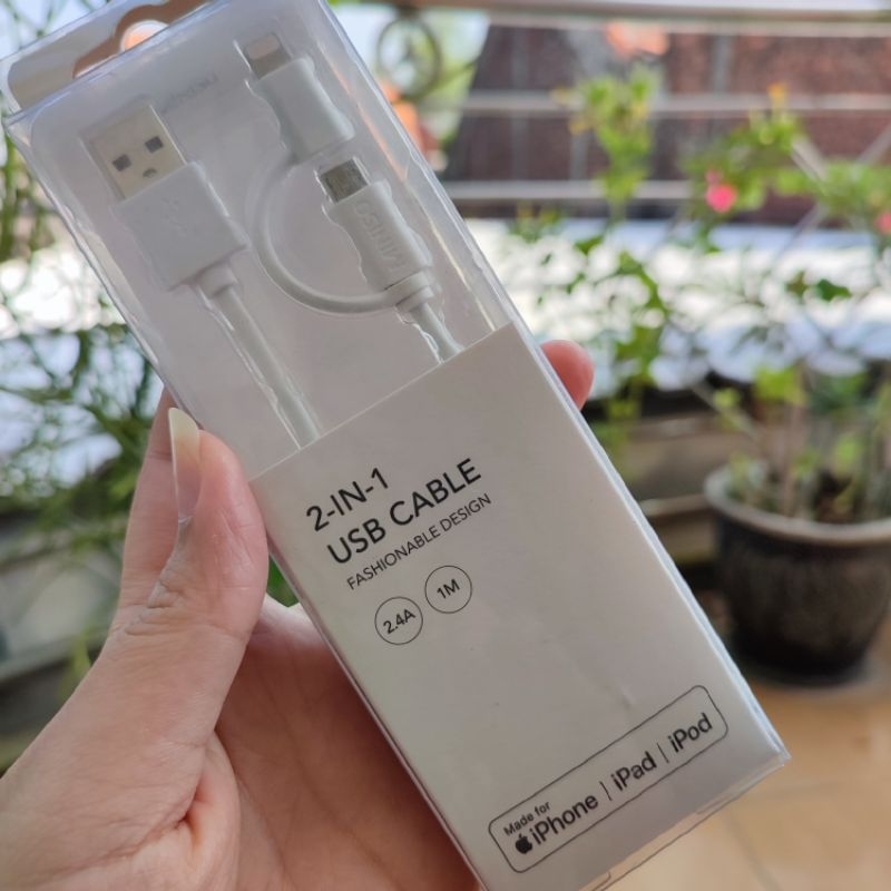 Jual MINISO 2IN1 USB CABLE FOR APPLE KABEL DATA IPHONE DAN MICRO ...