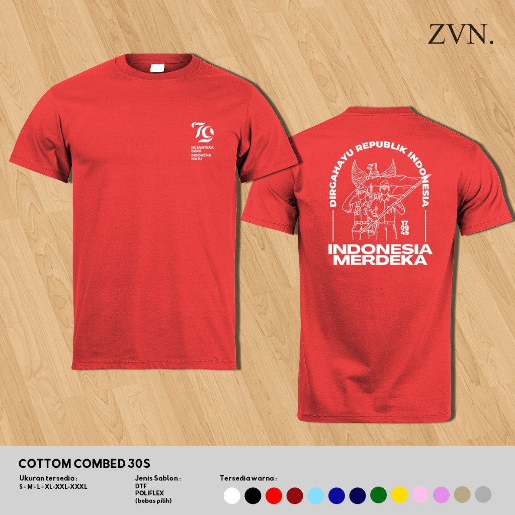 Jual Custom Kaos Sablon DTF LOGO + A4 INDONESIA MERDEKA 17 Agustus HUT ...