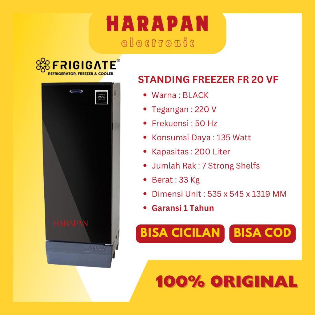 Jual FRIGIGATE STANDING FREEZER FR 20 VF - 200 LITER LOW WATT | Shopee ...