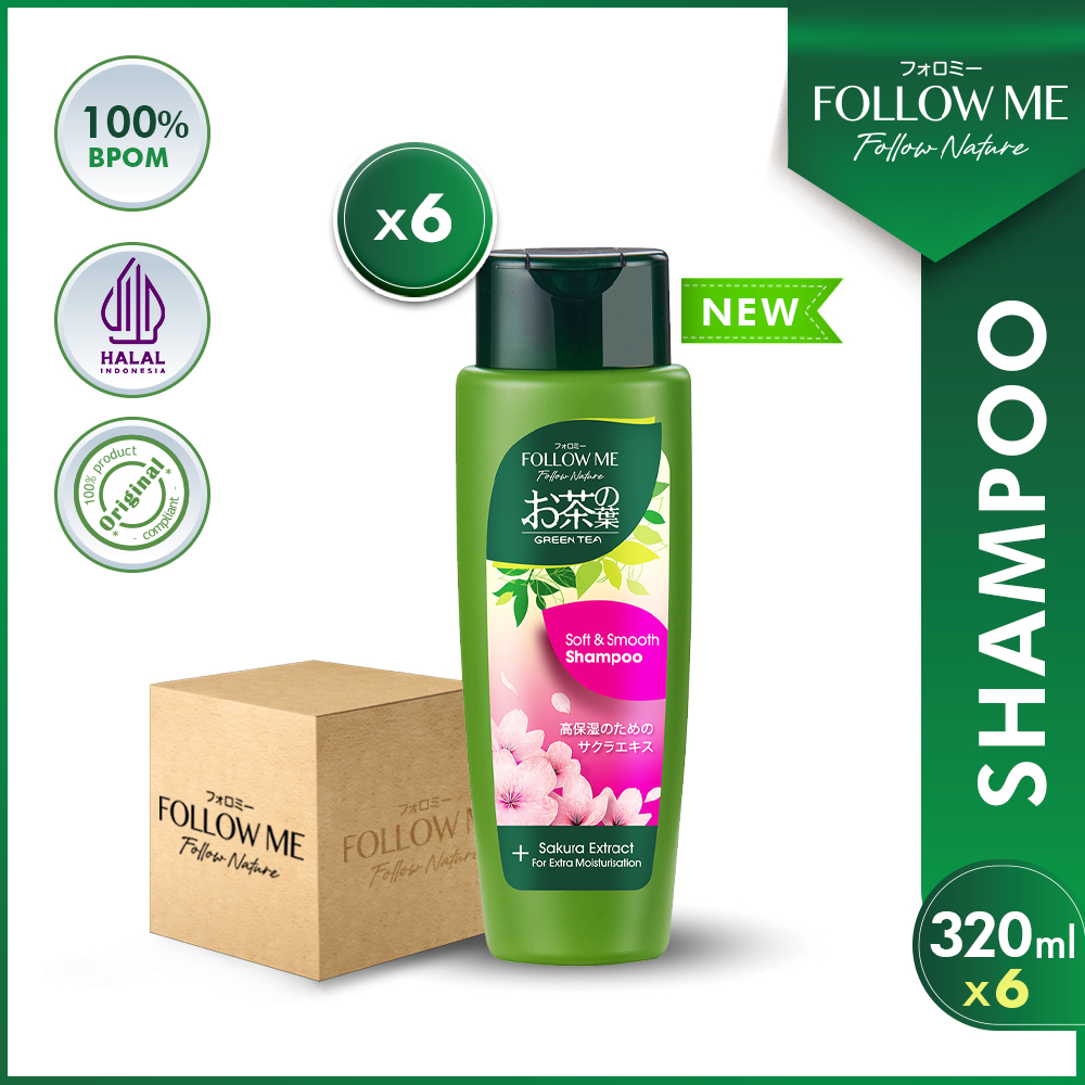 Jual FOLLOW ME GREEN TEA - SOFT & SMOOTH SHAMPOO - 320ML x6 | Shopee ...
