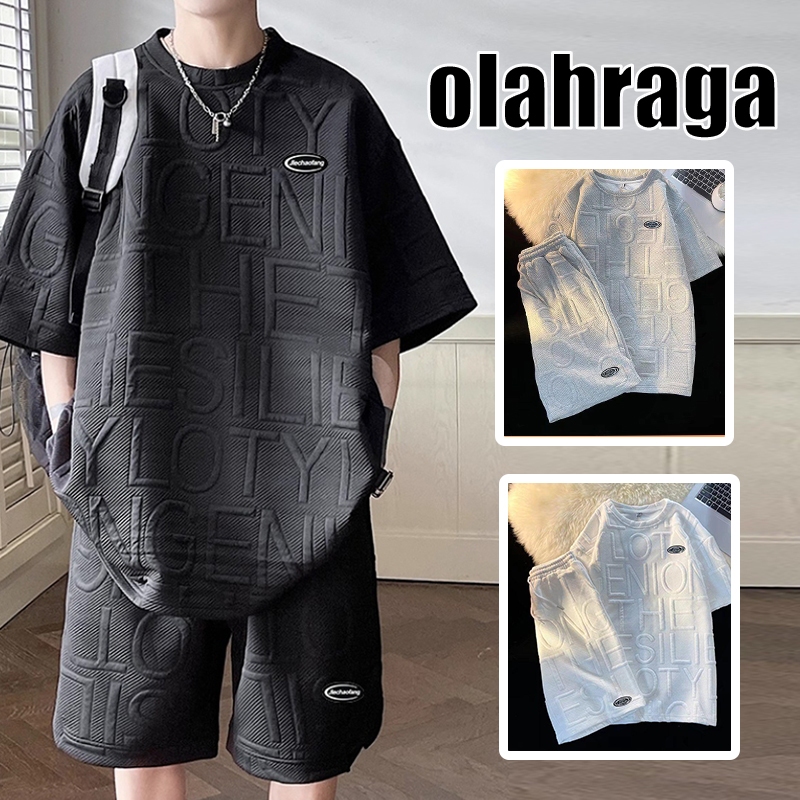 Jual Setelan Kaos Pria One Set Gaya Korea Setelan Kaos Pria Kebesaran ...