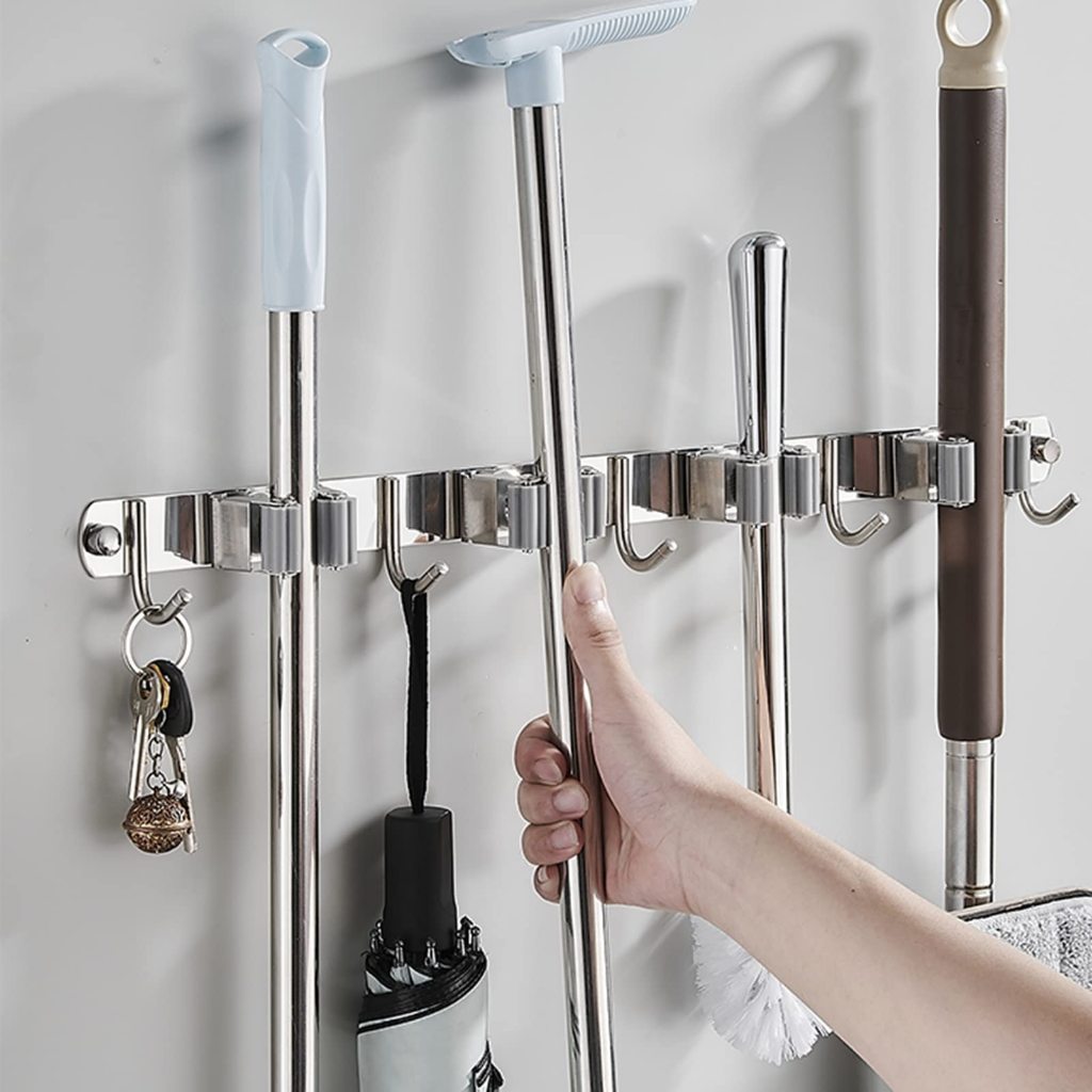 Jual 𝑨𝑵𝑩𝑶𝑳𝑻 Gantungan Sapu Pel Stainless Steel / Mop Holder Dengan Hook ...