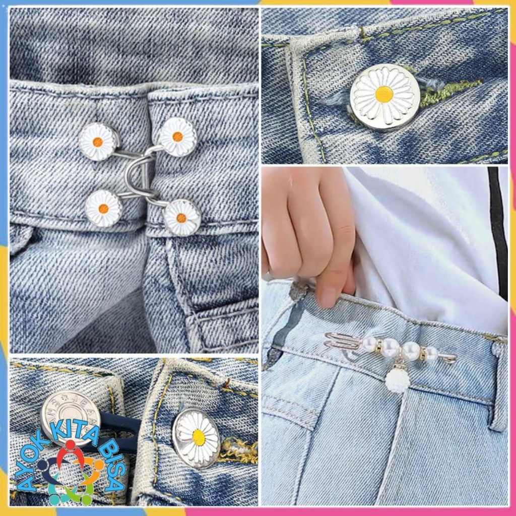 Jual AKB Kancing Jeans Logam Simple Adjustable Motif Bunga Daisy Kait ...