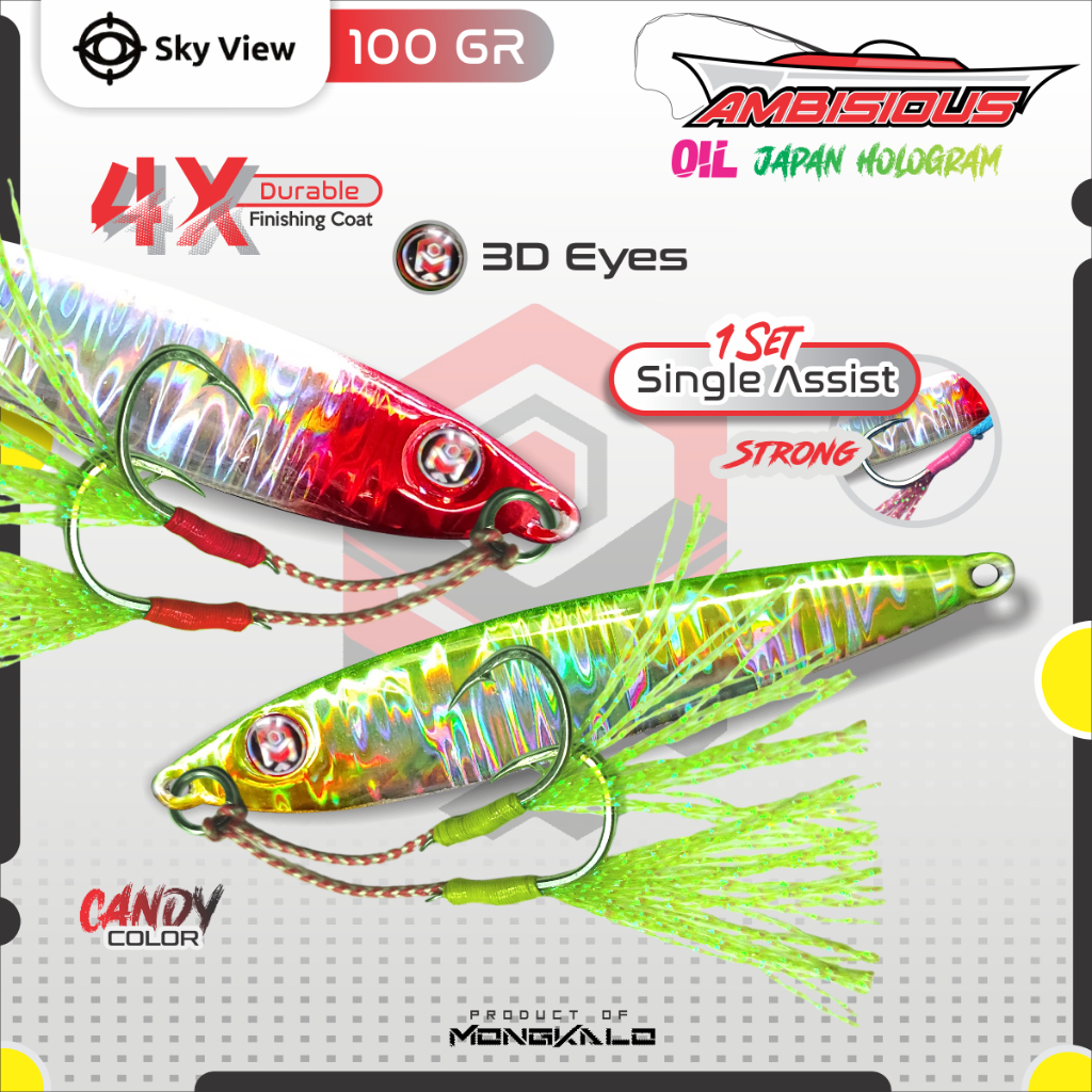 Jual Metal Jig 100 Gram Umpan Jigging Mongkalo AMBISIOUS 100g + Double Assist Hook Siap Pakai ...