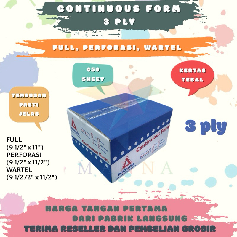 Jual Continuous Form 3 ply FULL PERFORASI WARTEL NCR Putih Merah Kuning ...