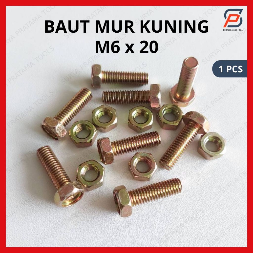 Jual Baut Mur Hexagon Kuning M6 x 20 mm Baut Hex BMK 6x20 ( Kunci 10 ) | Shopee Indonesia