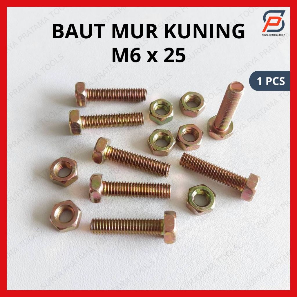 Jual Baut Mur Hexagon Kuning M6 x 25 mm Baut Hex BMK 6x25 ( Kunci 10 ) | Shopee Indonesia