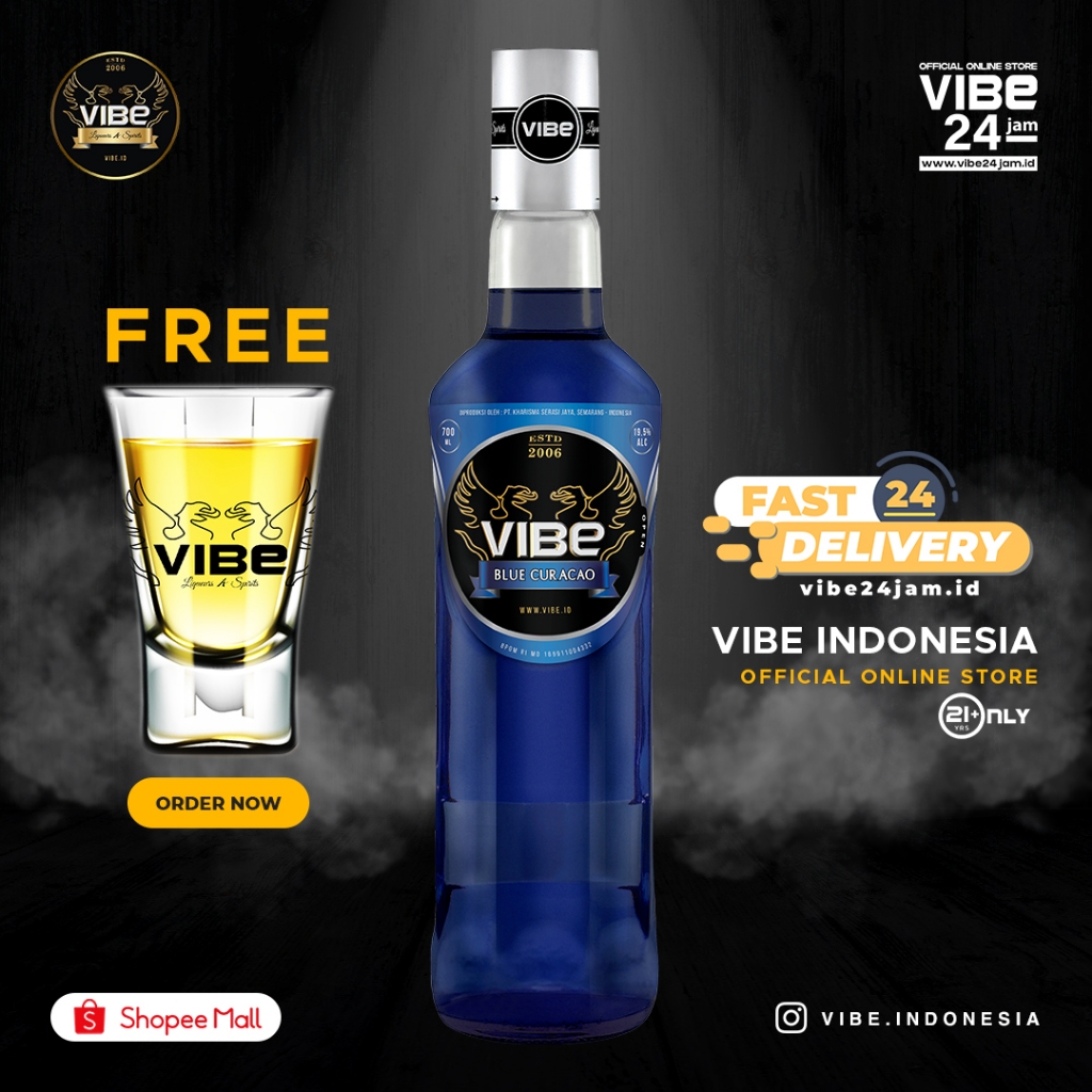 Jual Minuman Liqueur VIBE Blue Curacao Rasa Jeruk Isi 700 ml + Gratis ...