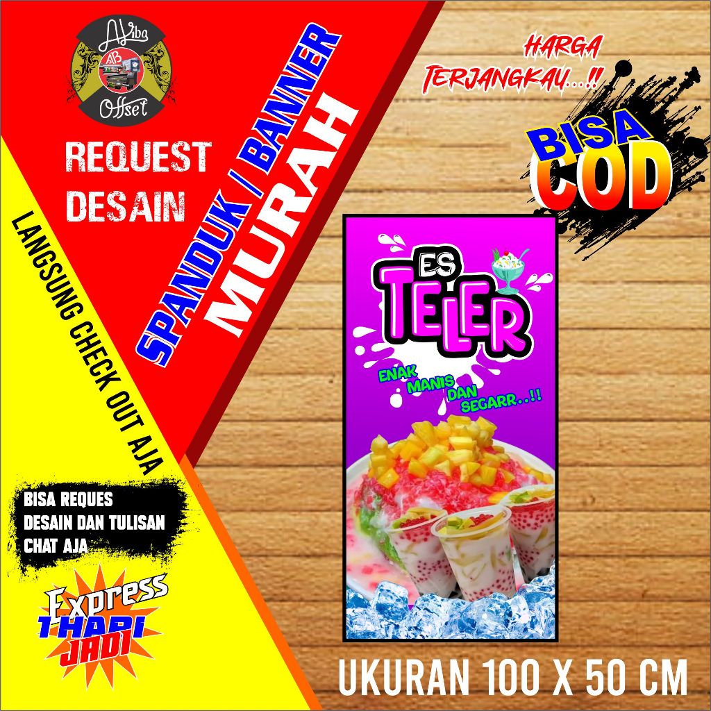 Jual BANNER SPANDUK CUSTOM ES TELER UKURAN 50X100CM | Shopee Indonesia