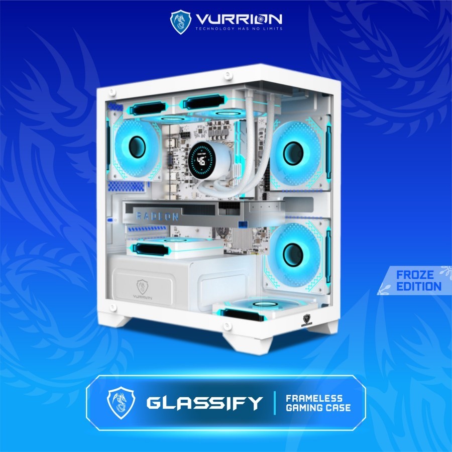 Jual Casing Vurrion Glassify Black White Edition Free 3 Fan RGB M-ATX ...