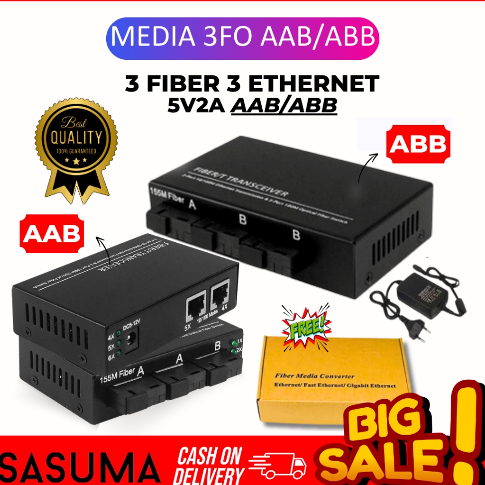 Jual SASUMA 3F2E Fiber Optik Media Converter Single Mode 2 Rj45 Dan 3 ...