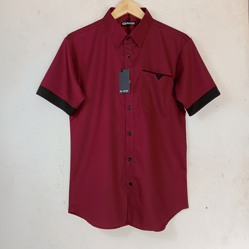 Jual Oplain Hem Pria Lengan Pendek Model Kombinasi List Hitam Kemeja ...