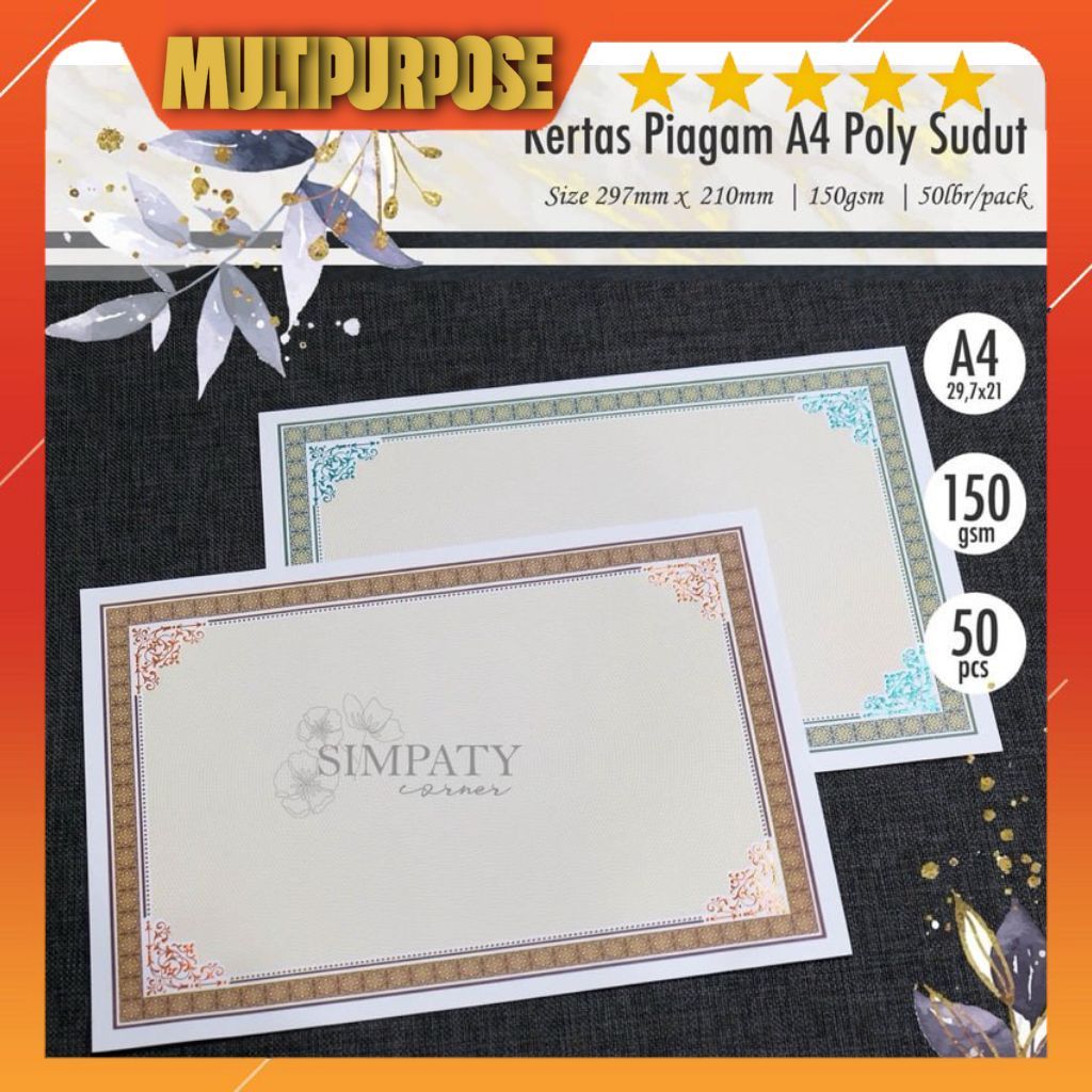 Jual KERTAS BLANKO PIAGAM A4 SIMPATY FOIL SUDUT ISI 50 LEMBAR | Shopee Indonesia