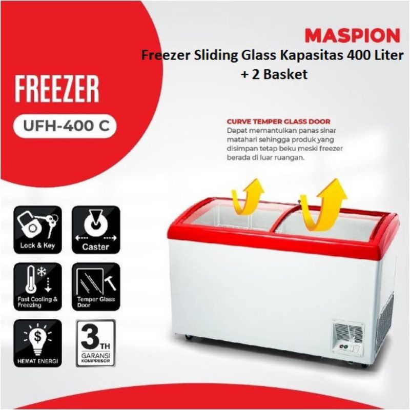 Jual MASPION Chest Freezer Box Tutup Sliding Door Kaca Red 400 Liter ...