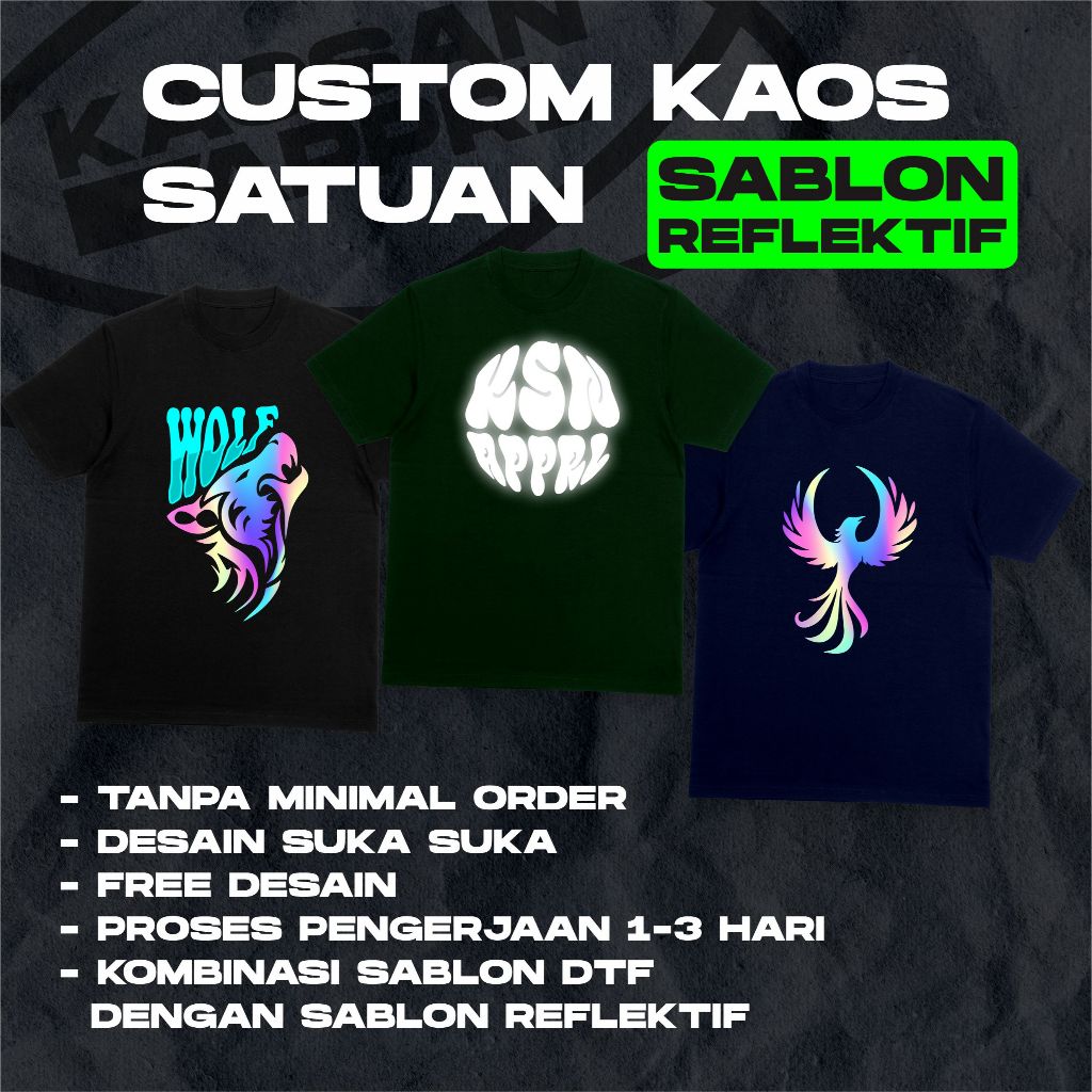 Jual Kaos Custom Satuan Sablon Hologram Reflektif / Custom Kaos Nyala ...
