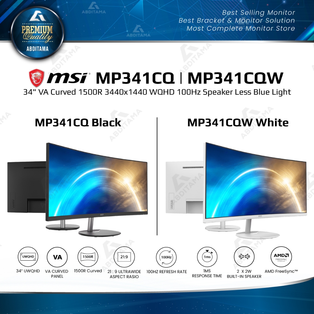 Jual Monitor LED Ultrawide MSI PRO MP341CQ ( Black ) | MP341CQW ( White ) 34" VA Curved 1500R ...