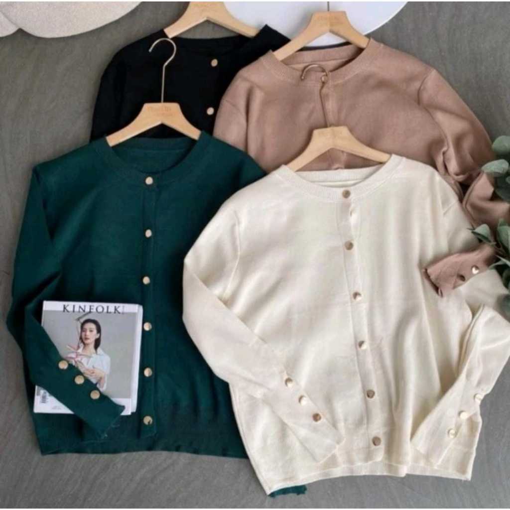 Jual Starla Cardigan Basic Kancing Gold Tebal Premium | Shopee Indonesia